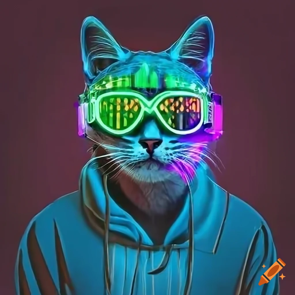 Cat wearing cyberpunk goggles on Craiyon