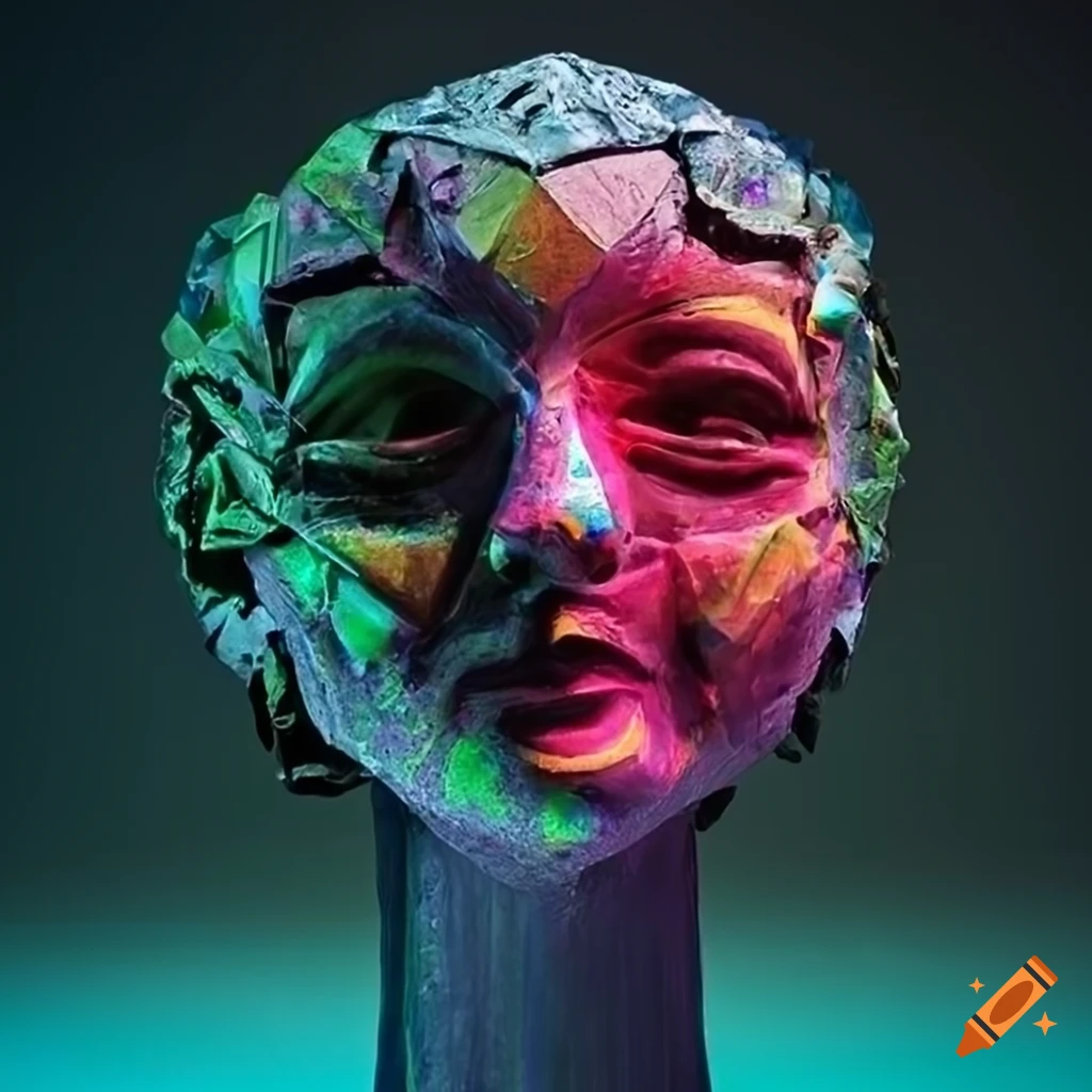 Sculpted origami figures made of coloured recycled paper on Craiyon