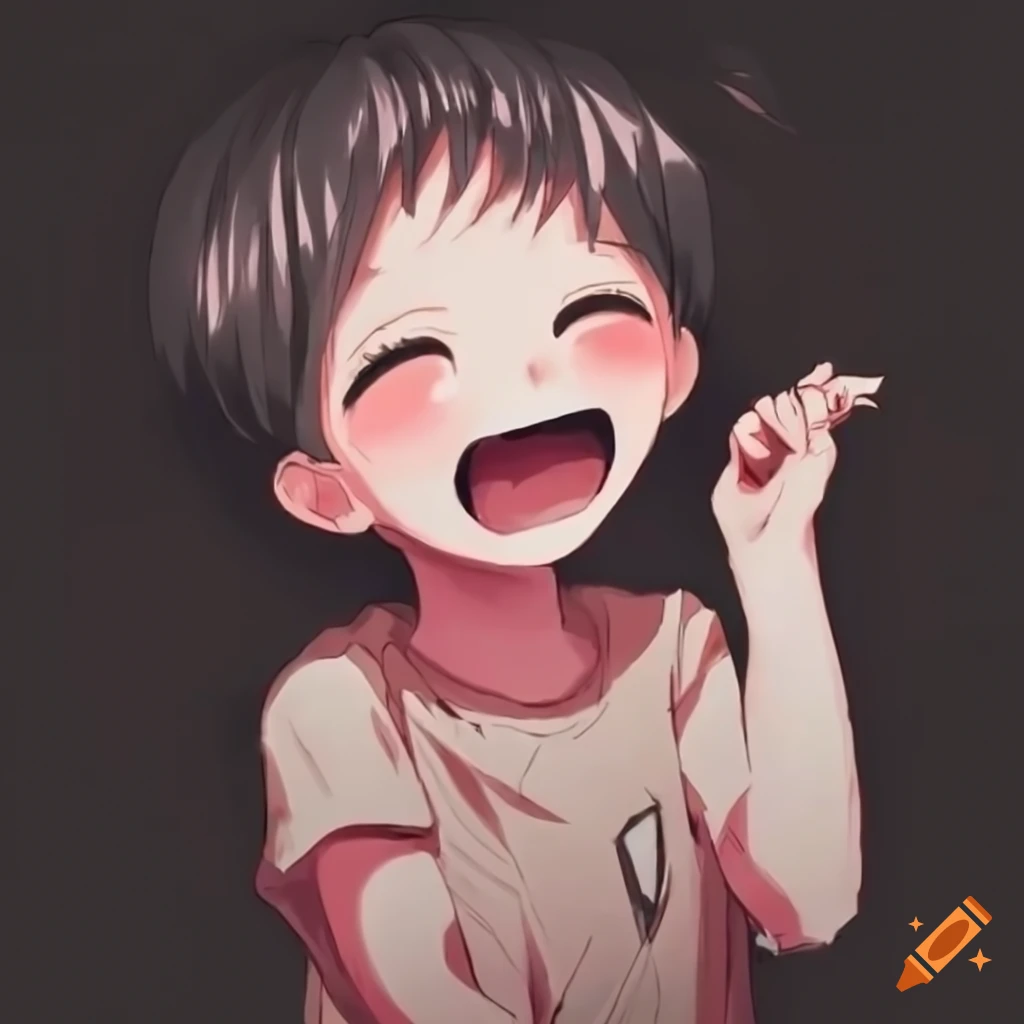Anime kid laughing and enjoying tickle experience on Craiyon