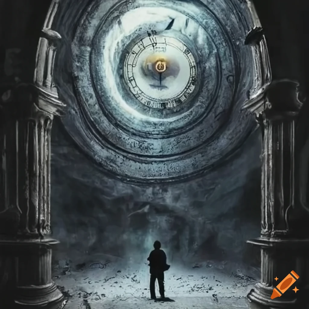 Surreal artwork of a person entering a time portal