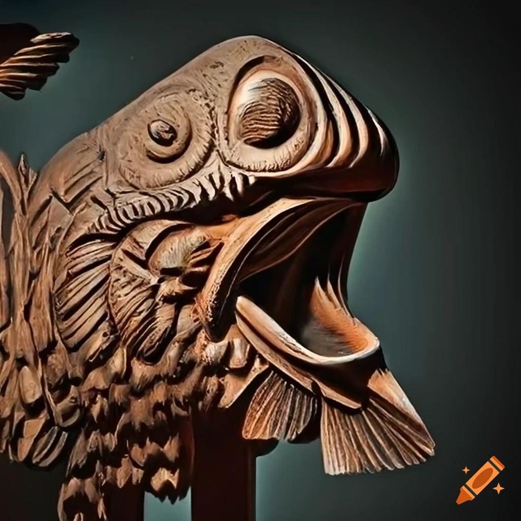 Architectural fish carving artwork on Craiyon