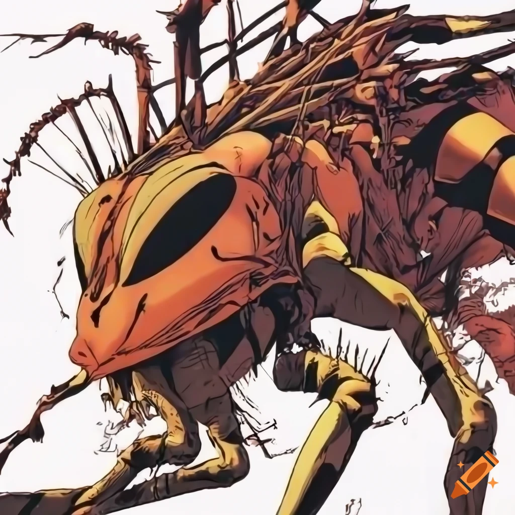 Colorful illustration of a hornet monster from 90's manga on Craiyon