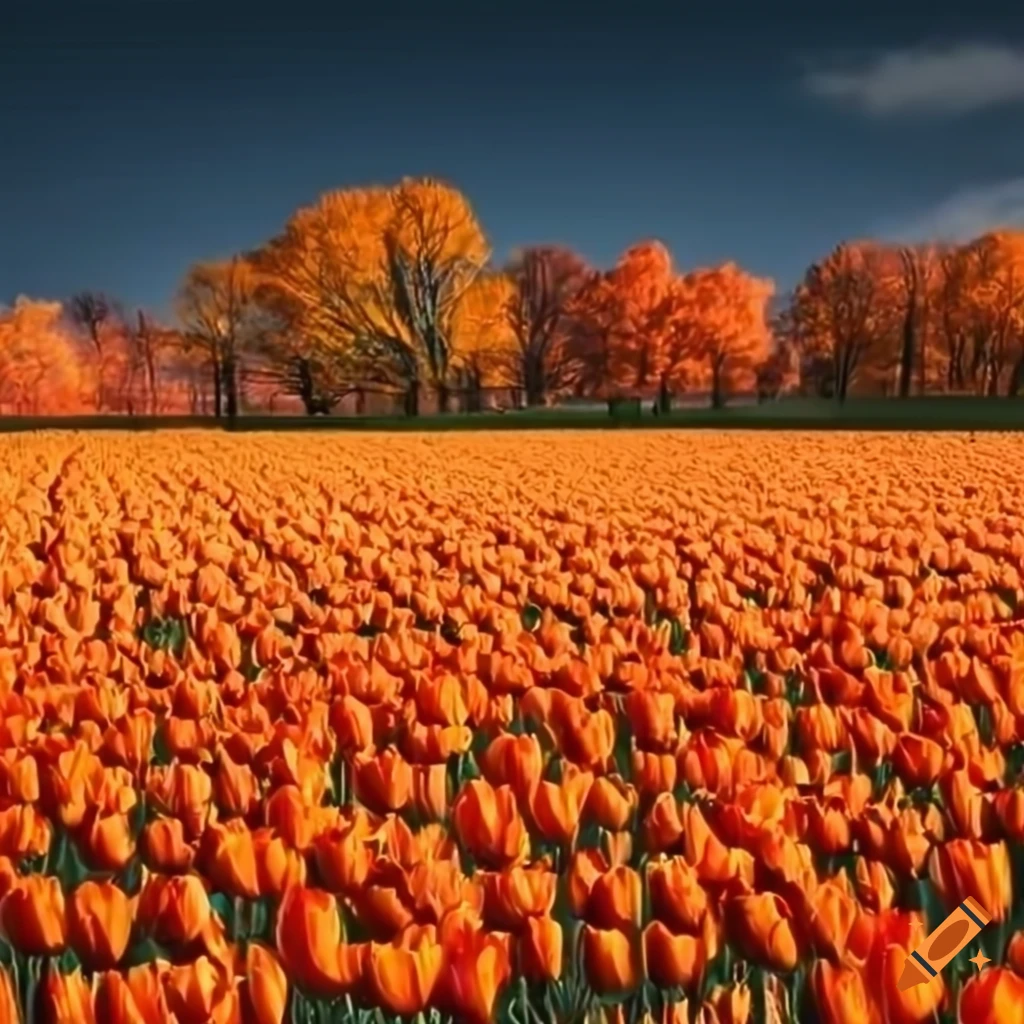 Vibrant orange tulip farm in autumn on Craiyon