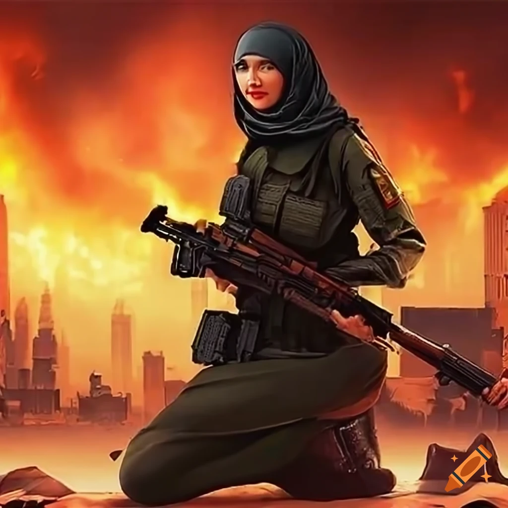 Image of muslim female soldiers in battle on Craiyon