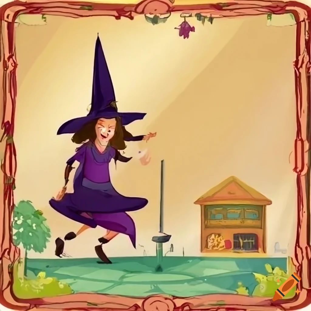 Illustration of a sneaky witch in a school on Craiyon