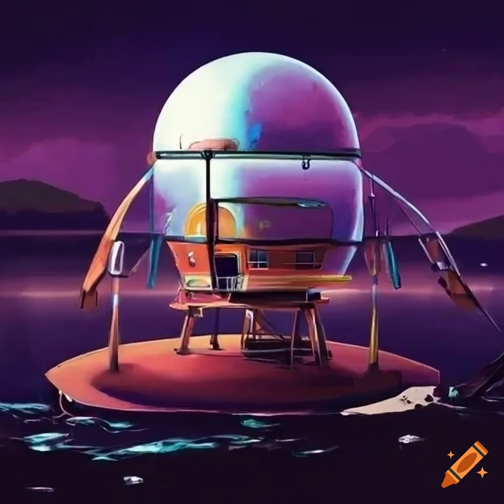 Detailed technical drawing of a retro-futuristic living pod on Craiyon