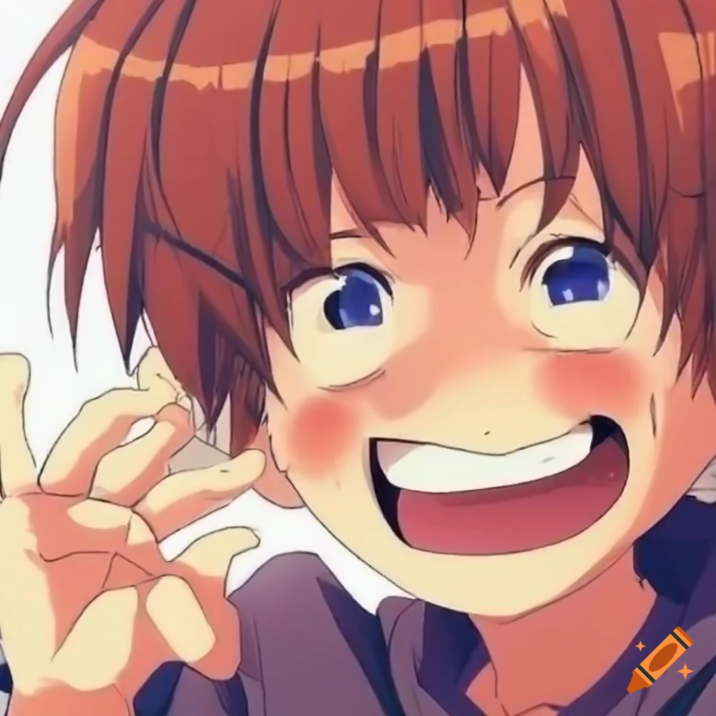 Anime character with short red hair in the rain with an angry ...