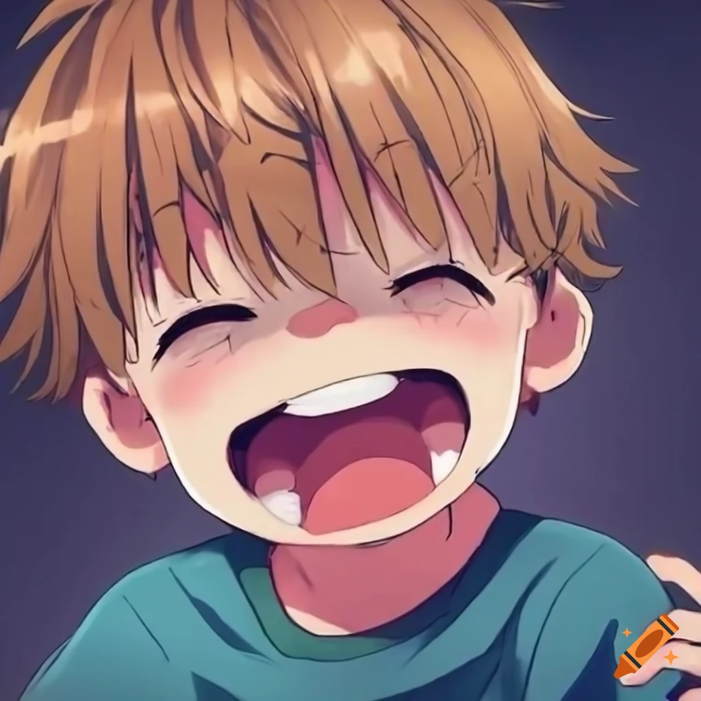 Anime kid experiencing tickle laughter on Craiyon