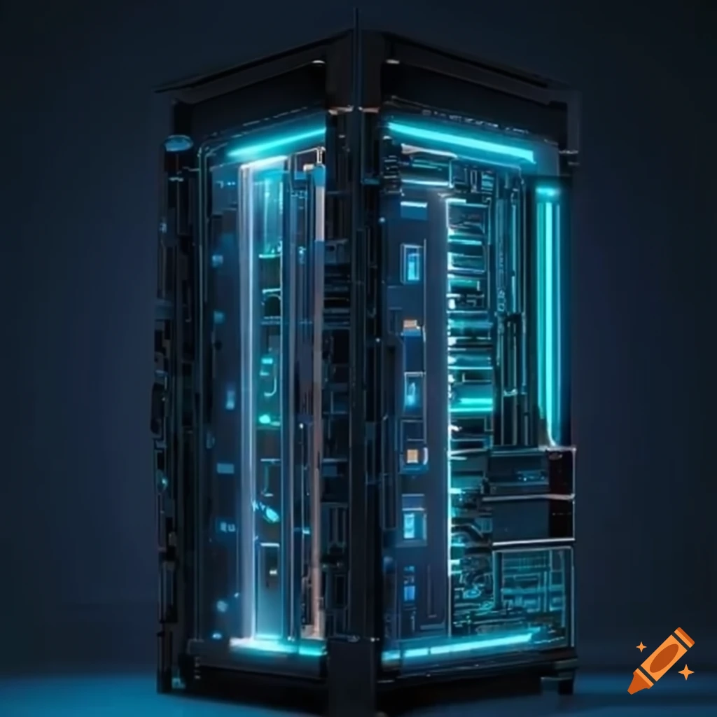 Glowing lights of a futuristic computer mainframe on Craiyon
