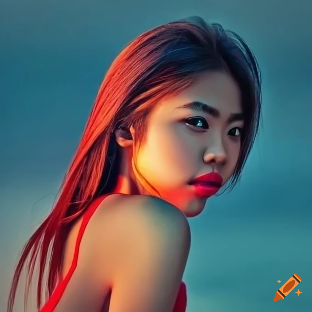 Photograph Of A Confident Pinay Girl In Red Crop Top And Denim Shorts