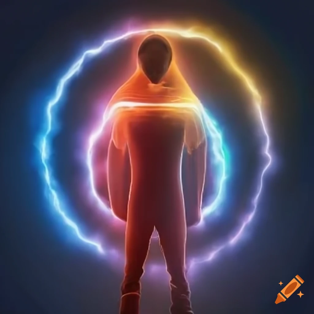 Image of a powerful hero surrounded by exploding energy rings on Craiyon