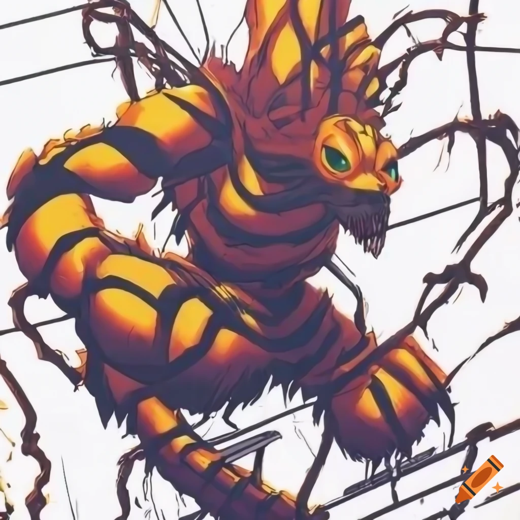 Colorful illustration of a hornet monster from 90's manga on Craiyon
