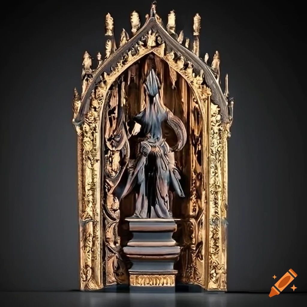 Detailed architectural stave carving in ebony ivory motif on Craiyon