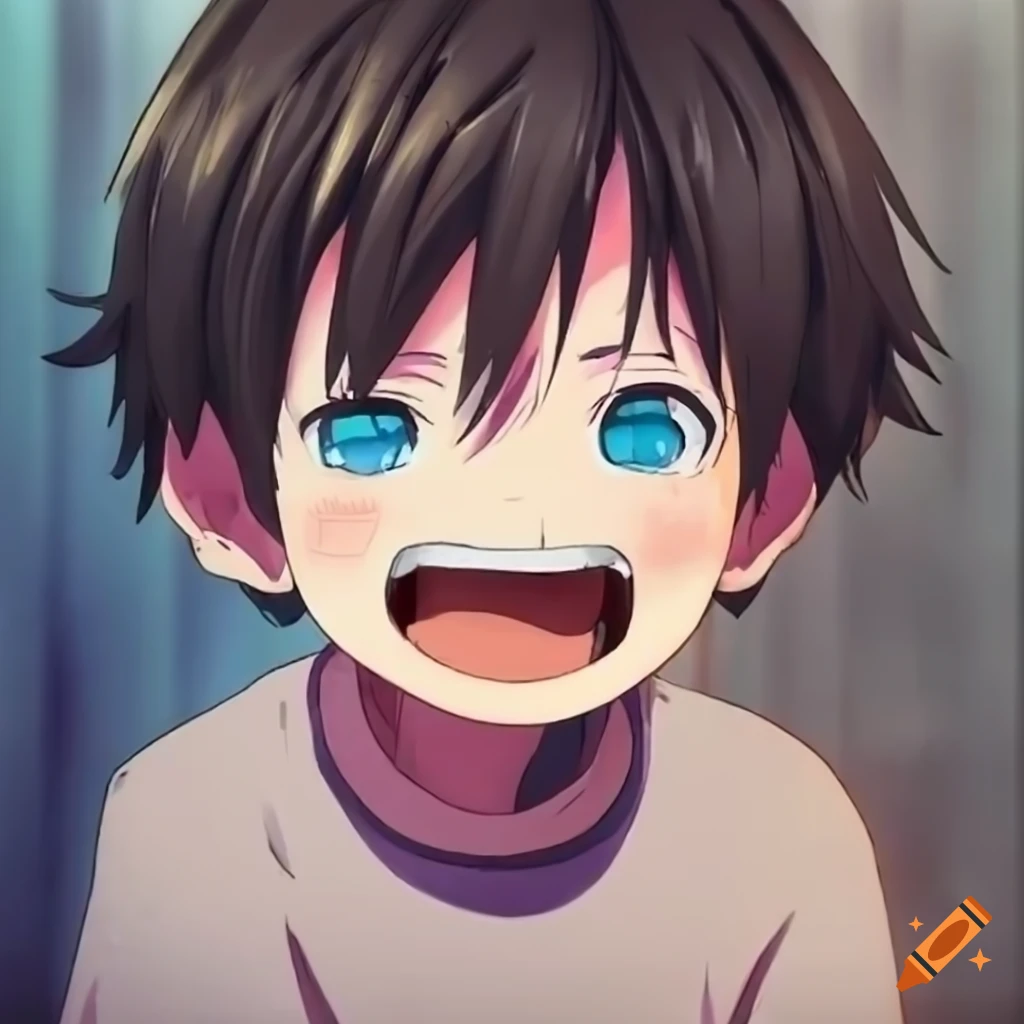 Anime illustration of a nervous smile on Craiyon