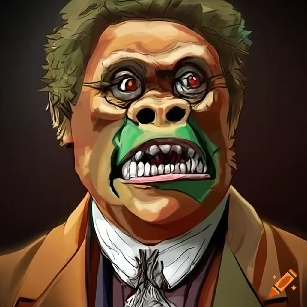 Mister edward hyde, a hybrid creature wearing a tight suit on Craiyon