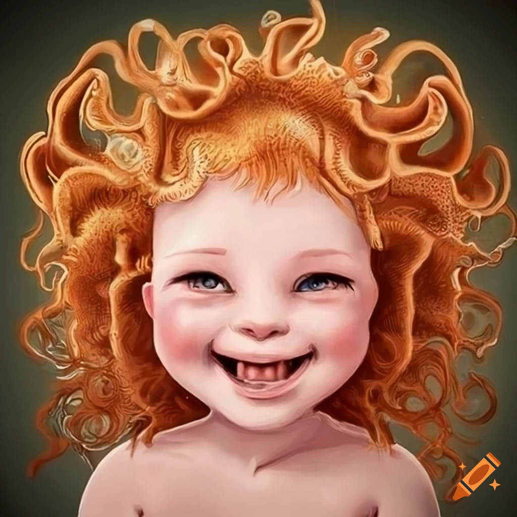 Cute illustration of smiling ginger-haired dressed girls on Craiyon