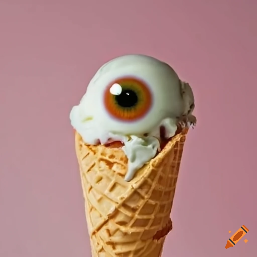 Surreal ice-cream cone with an eyeball on Craiyon