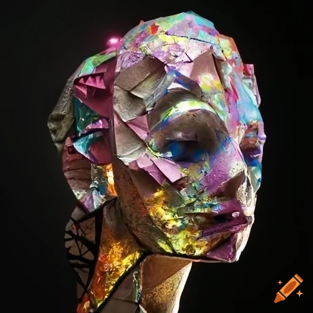 Sculpture of colorful origami figures on Craiyon