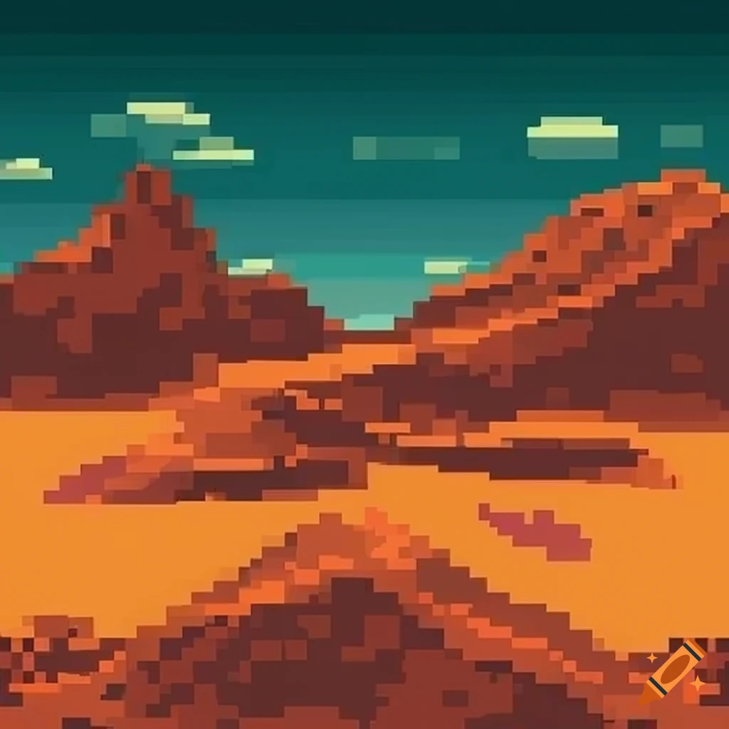 Retro-style pixel art of a desert landscape on Craiyon
