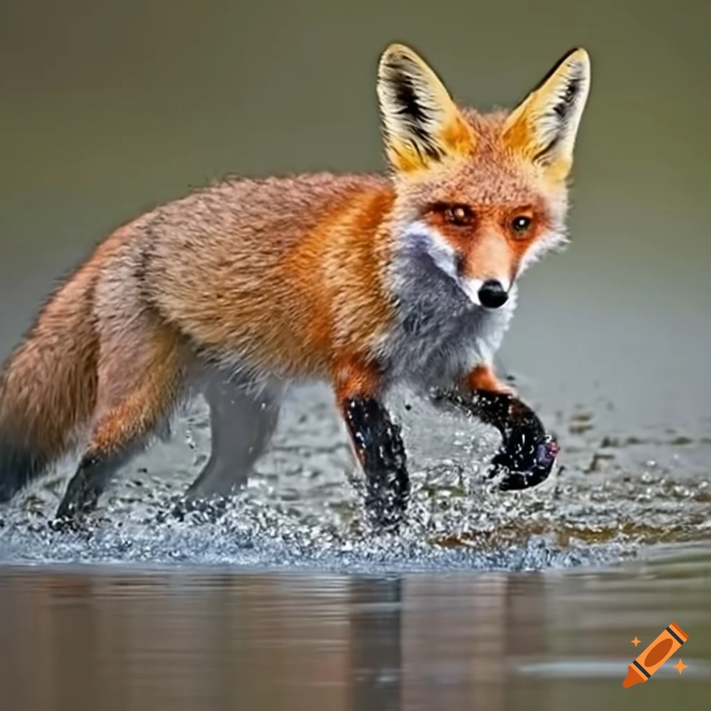 Fox running on water on Craiyon