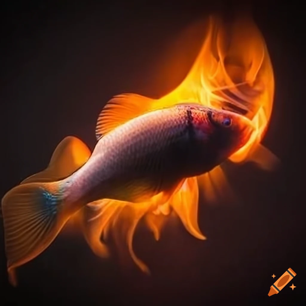 Artwork of a fish engulfed in flames