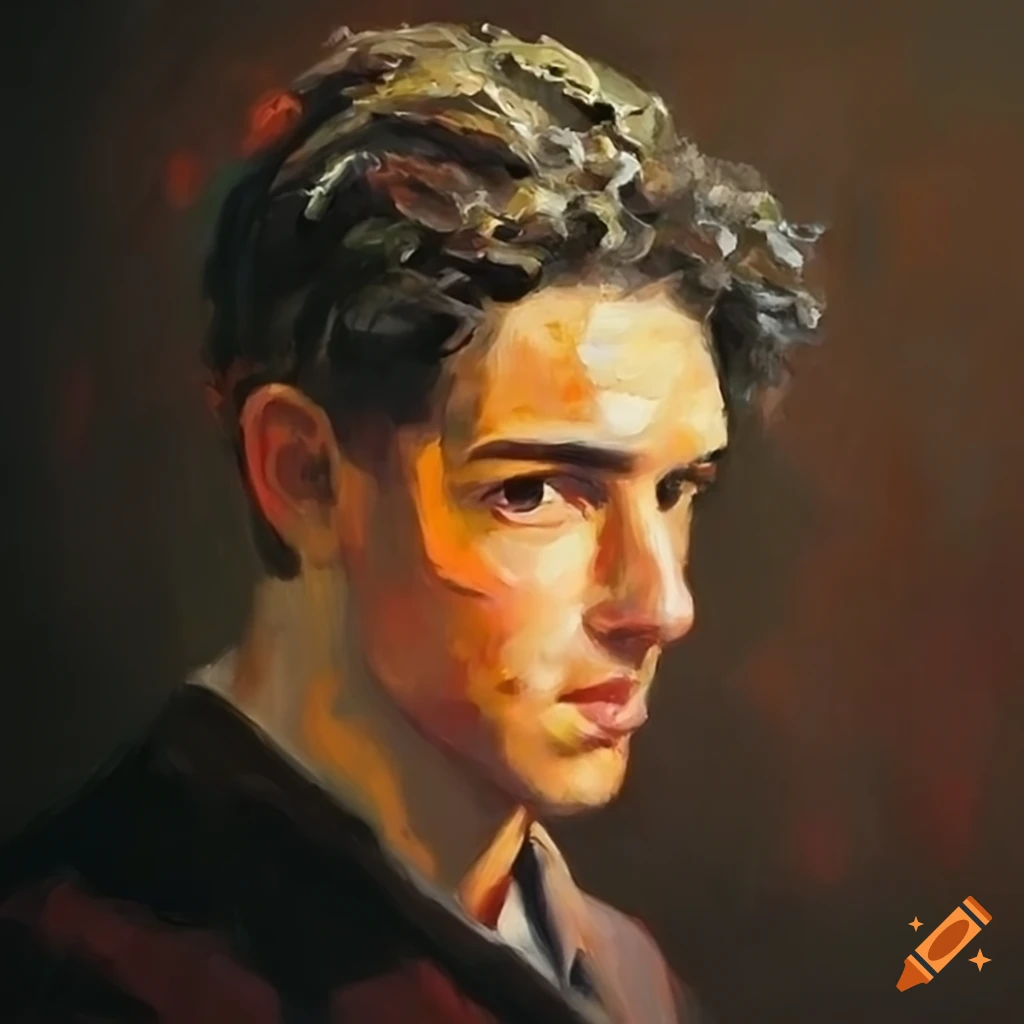Profile portrait of a man in oil painting