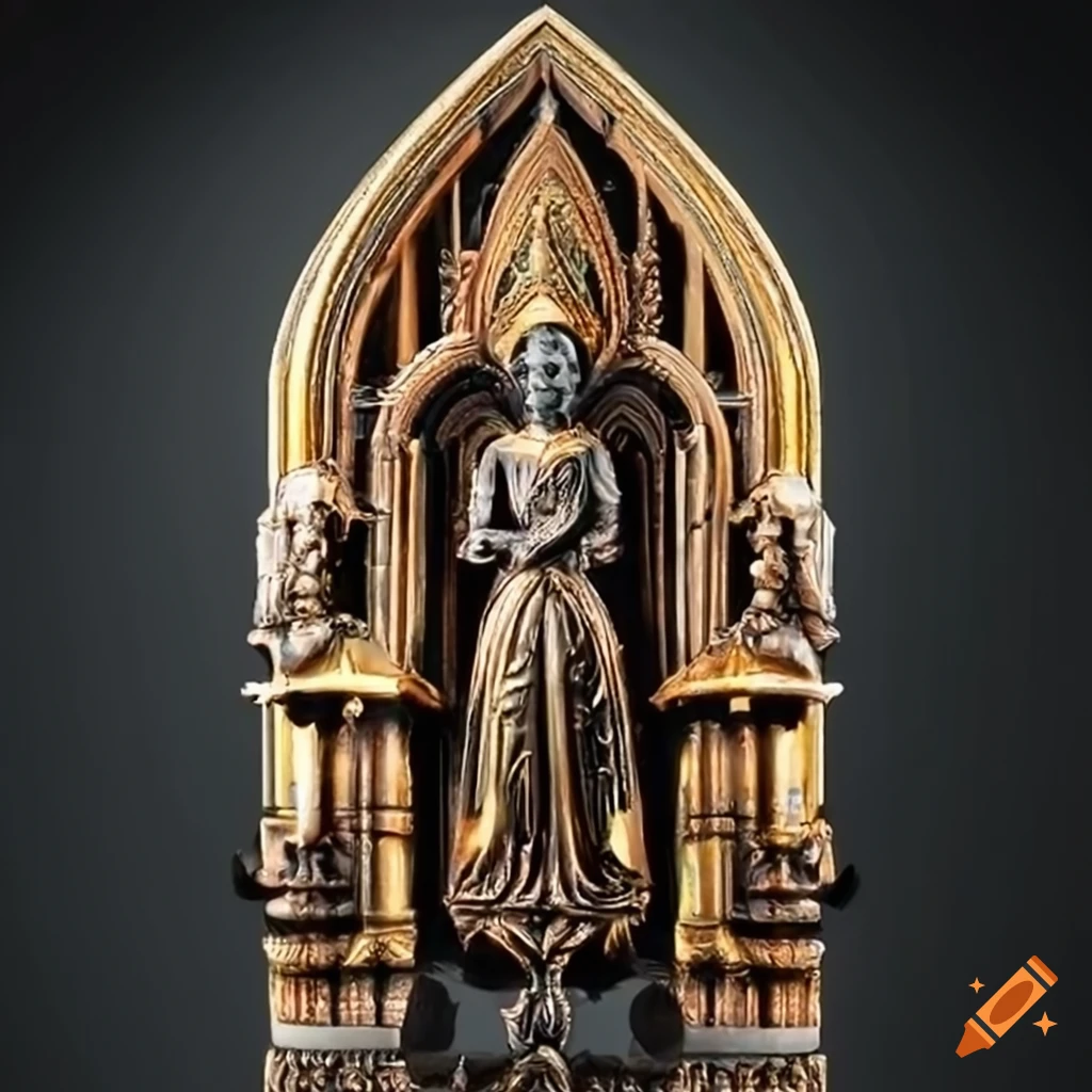 Gilded ebony architectural stave carving