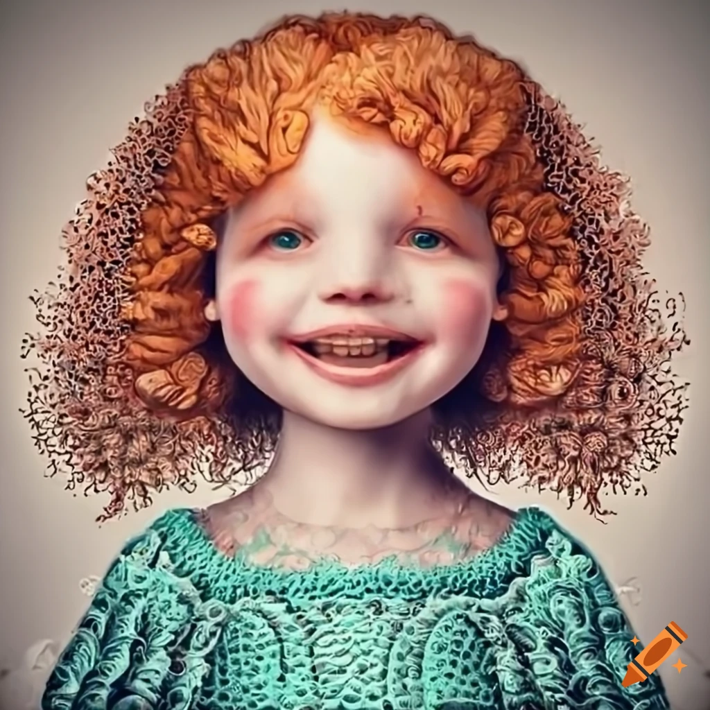 Cute illustration of smiling ginger-haired dressed girls