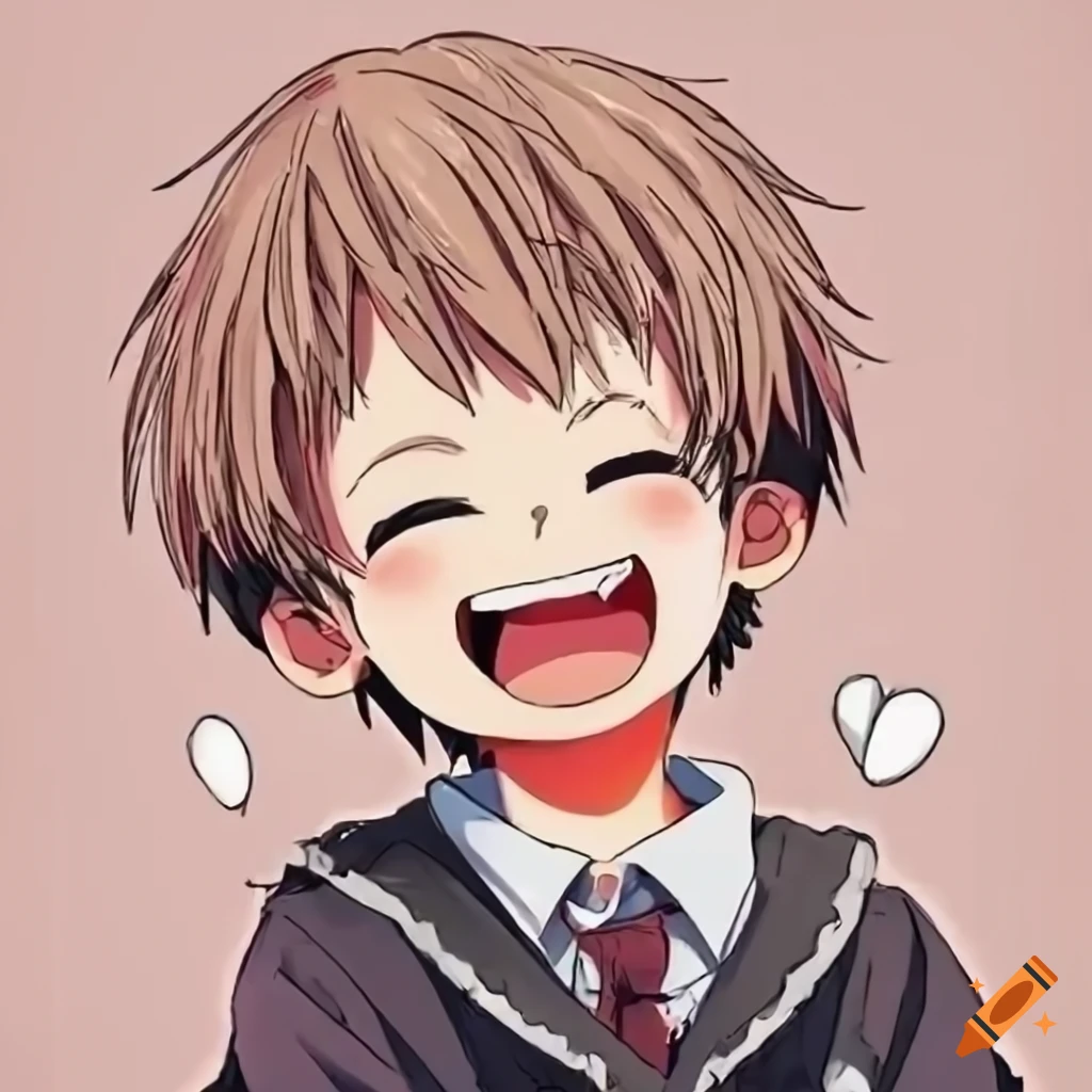 Cute manga kid struggling to suppress laughter on Craiyon