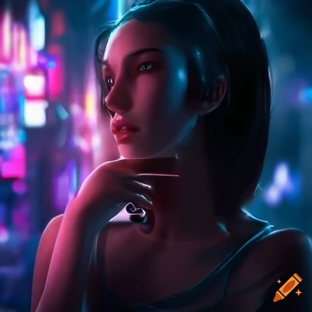 Cyberpunk girl working at a computer on Craiyon