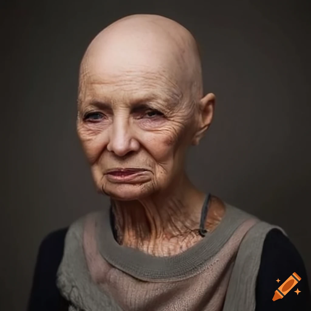 Portrait of an elderly woman with a bald head on Craiyon