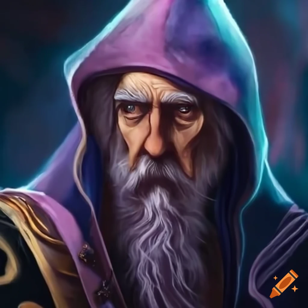 High mage in ancient times wearing a blue robe on Craiyon