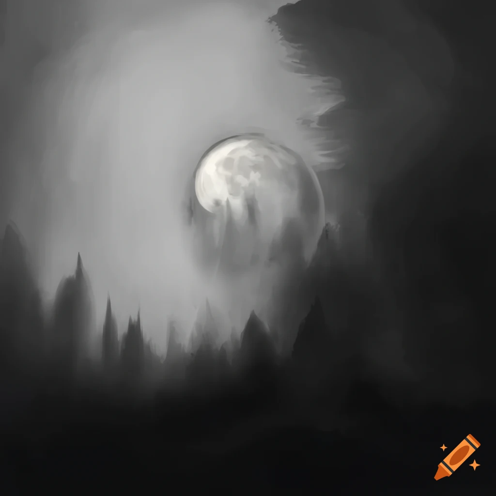 Elegant illustration of a moon in fog on Craiyon
