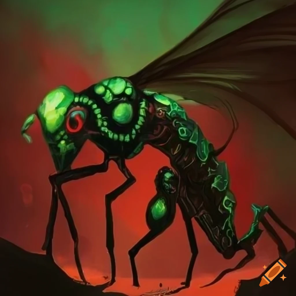 Pitch-black humanoid figure with piercing green eyes and black sludge ...