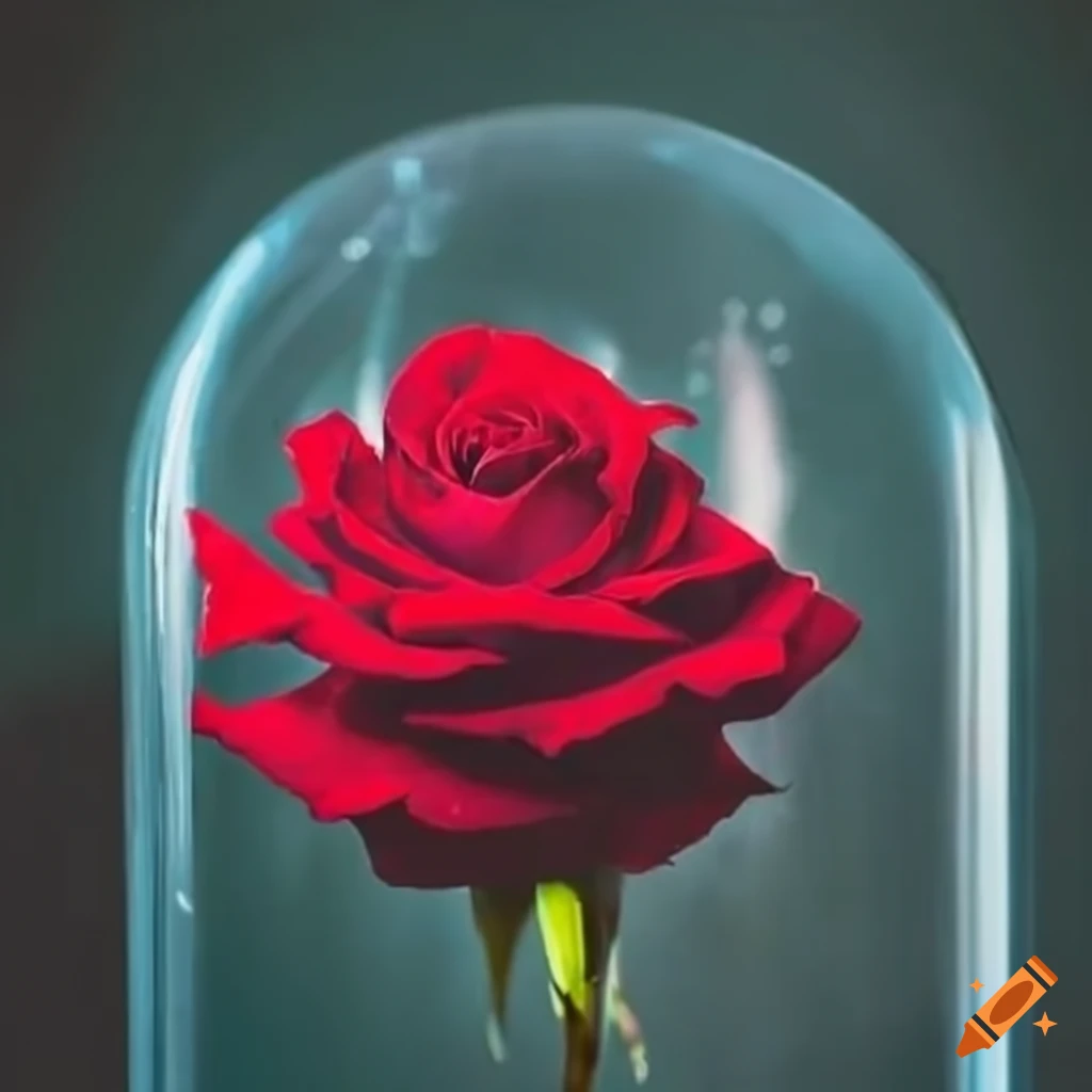 Red rose in a glass dome