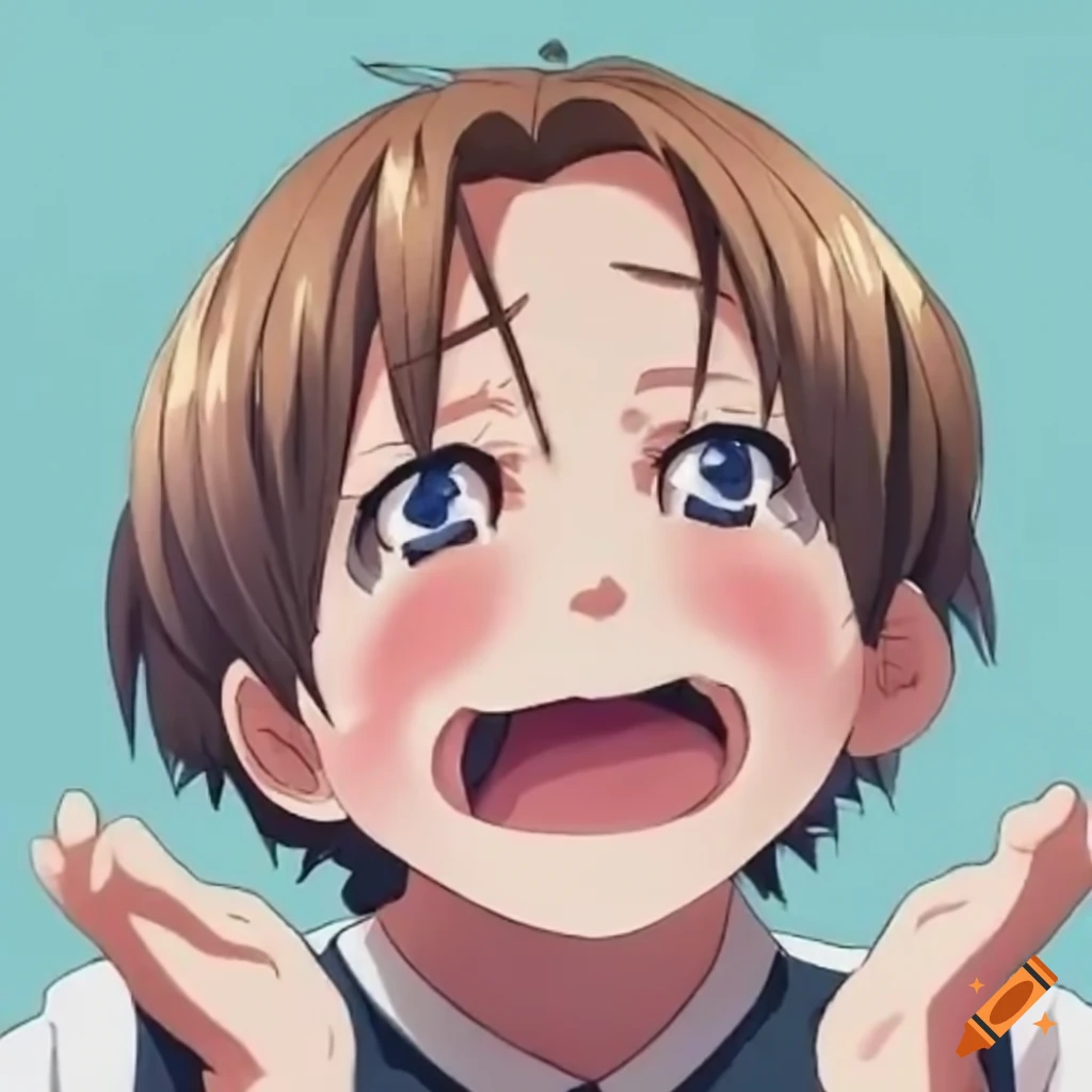 Upside-down anime child laughing with raised arms on Craiyon