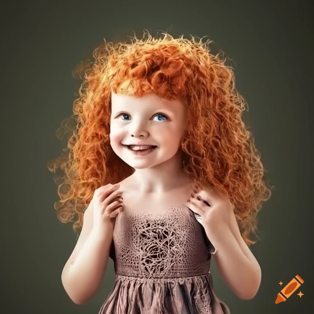Cute illustration of smiling ginger-haired dressed girls on Craiyon