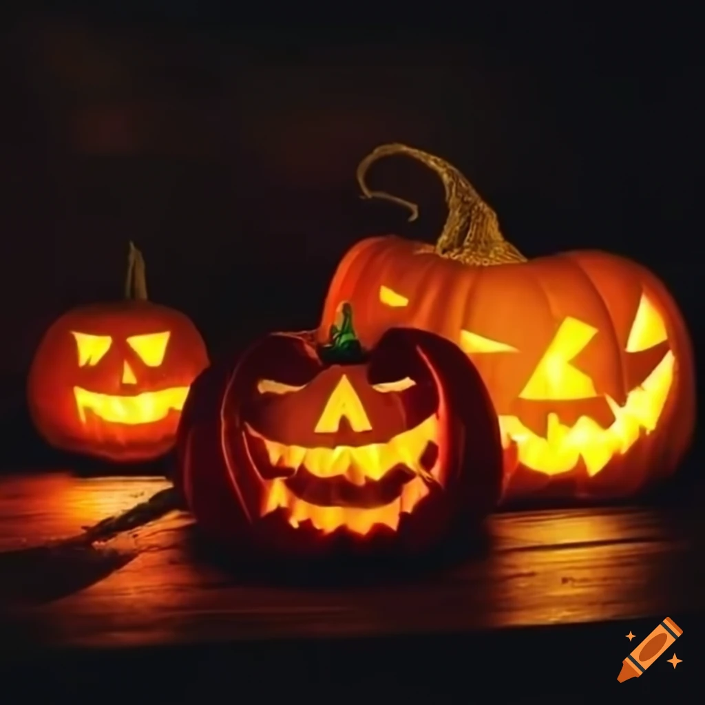 Spooky Halloween scene with jack-o'-lanterns and ghosts on Craiyon