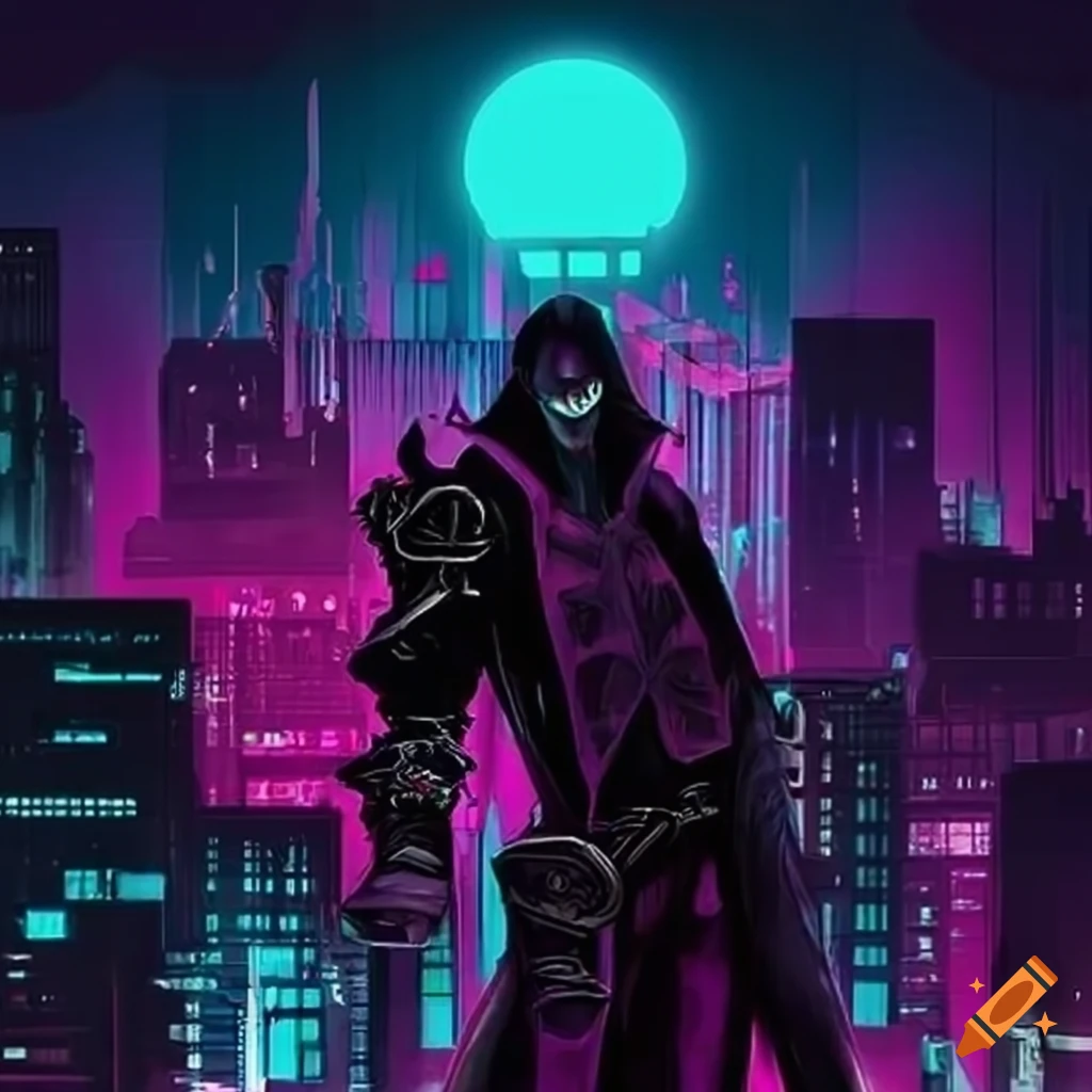 Neon city vampire hunter concept on Craiyon