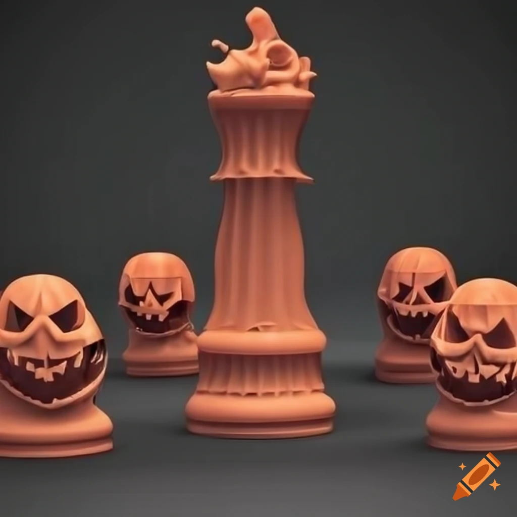 3d-printable halloween-themed chess set on Craiyon