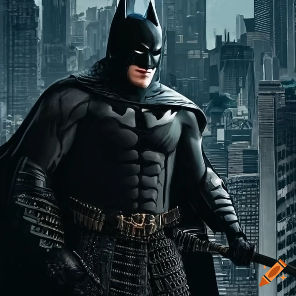 Batman with a samurai sword in gotham city