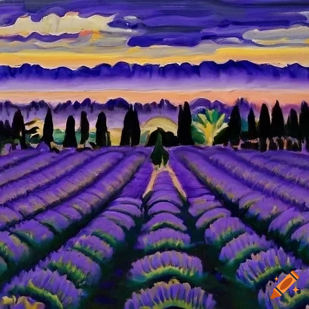 Lavender field in four vibrant colors on Craiyon