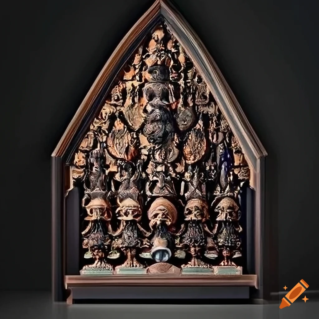 Sapphire architectural stave carving with ebony motif on Craiyon