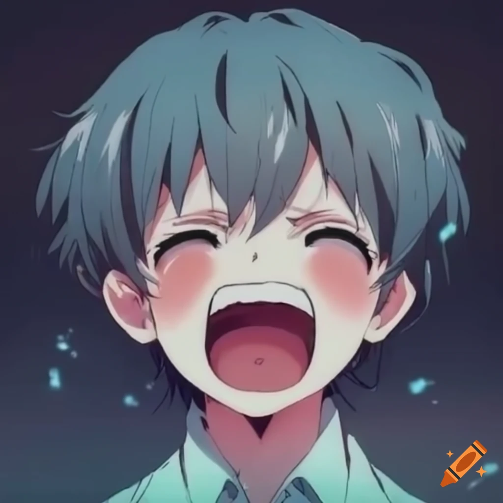 Anime kid laughing unpredictably on Craiyon