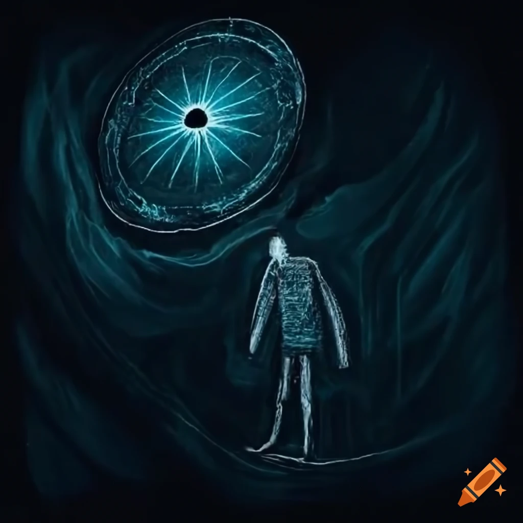 Artistic depiction of a man pushing a giant compass on Craiyon