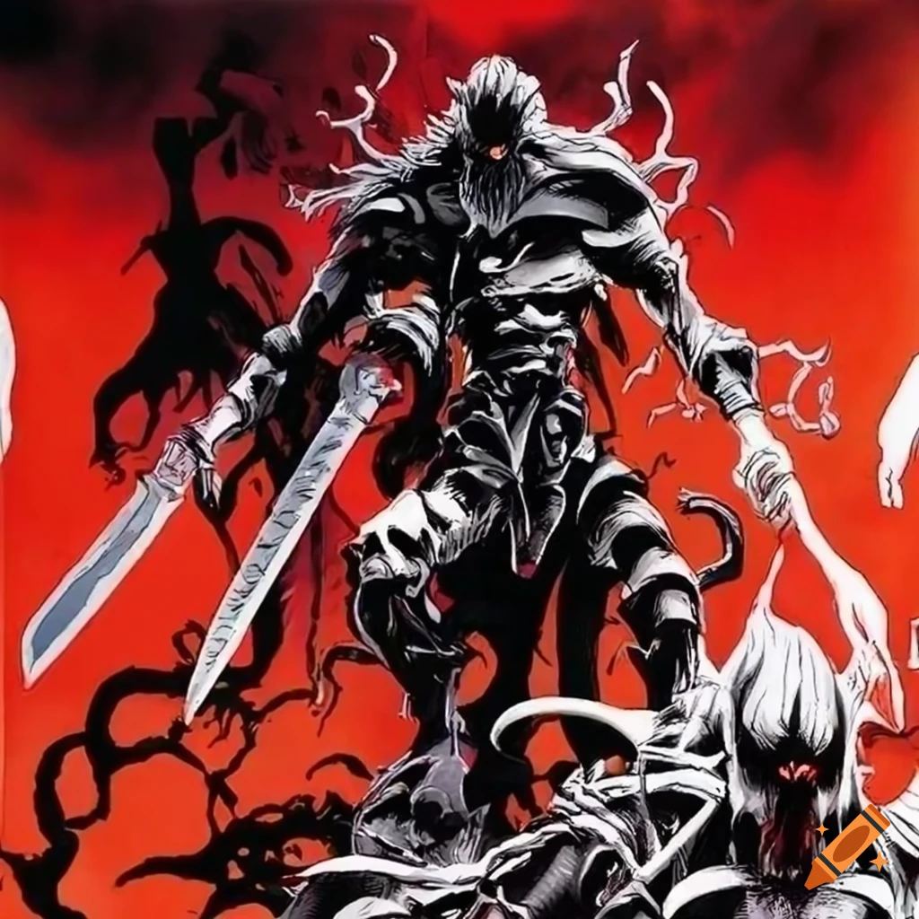 Dark and contrast manga illustration of a demonic swordsman