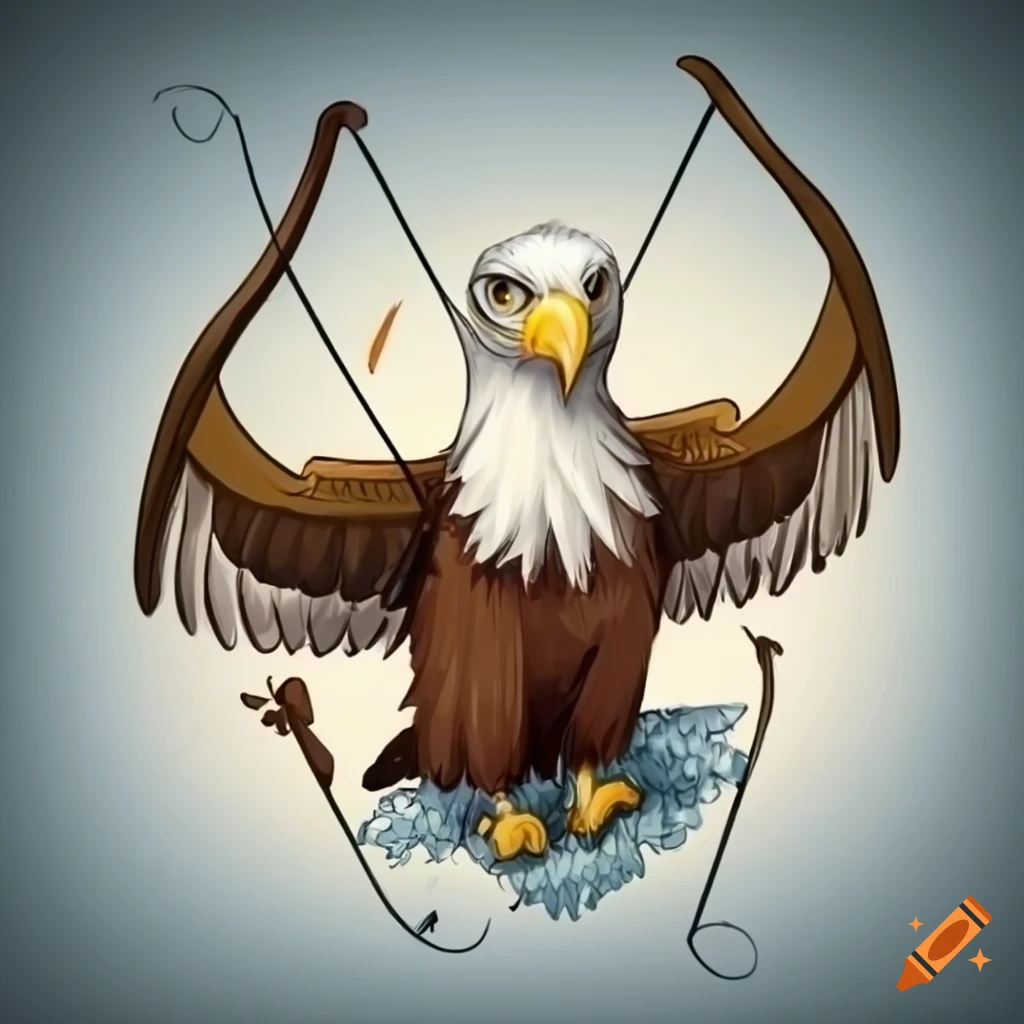 Illustration of a cute eagle with a bow and arrow on Craiyon