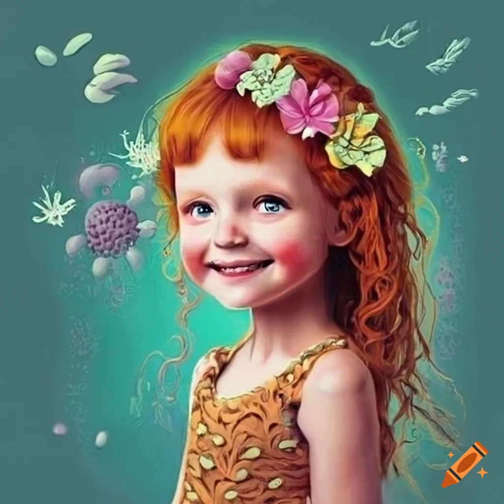 Illustration of cute smiling ginger-haired girls on Craiyon