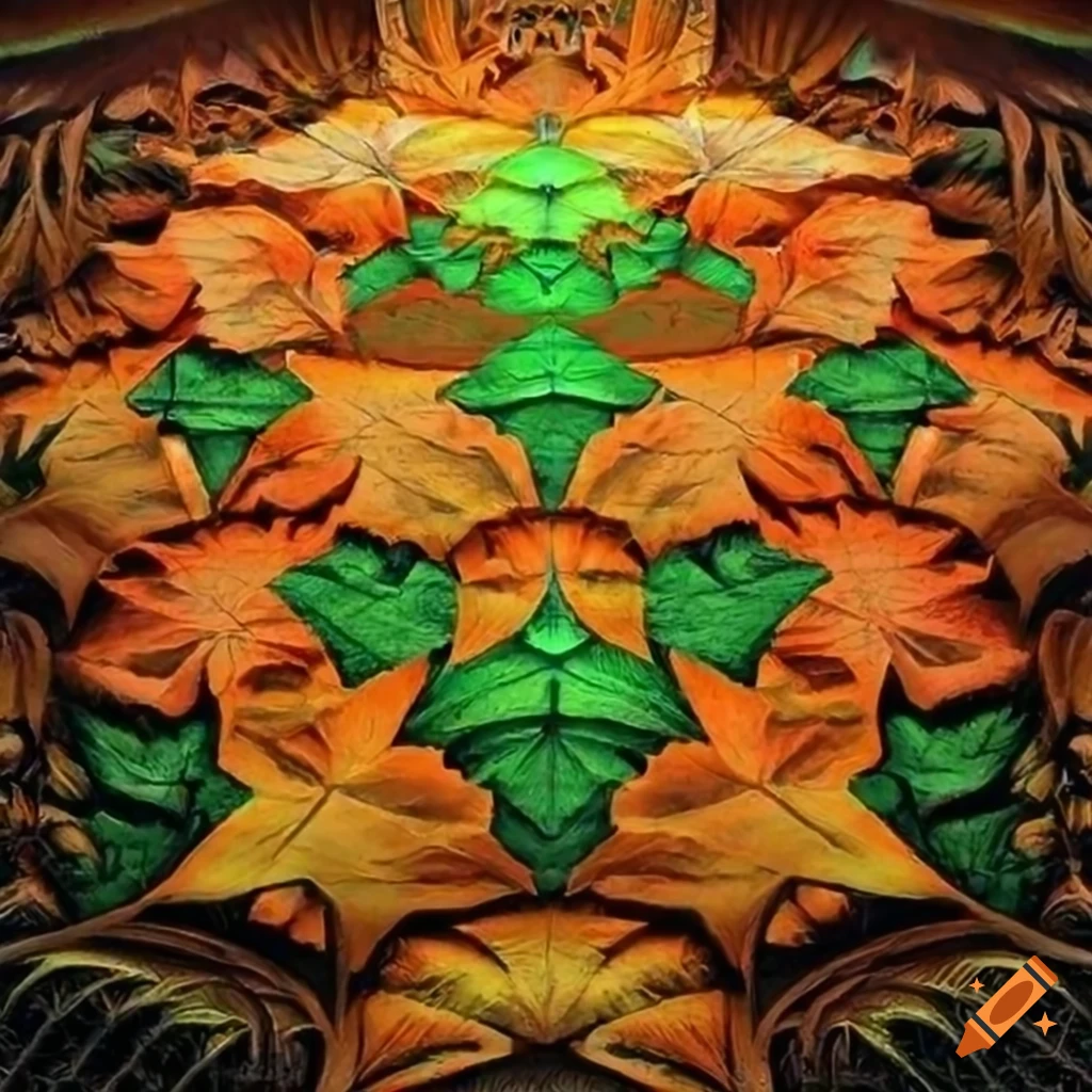 Surreal autumn leaves sculpture by mc escher