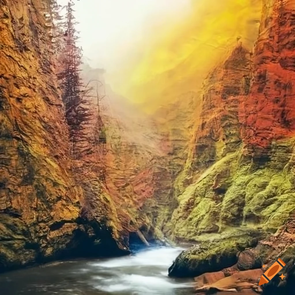 Picture of a ravine in a landscape on Craiyon